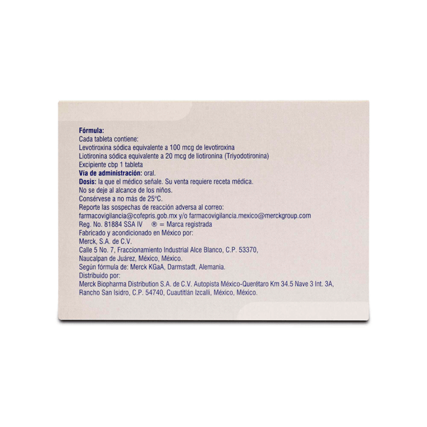 LEVOTIROXINA SODICA / LIOTIRONINA 100/20MCG 50 TABLETAS - Farmacias ...
