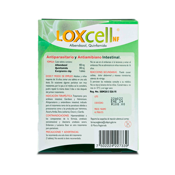 LOXCELL QUINFAMIDA / ALBENDAZOL 300/400MG 1 TABLETA - Farmacias ...