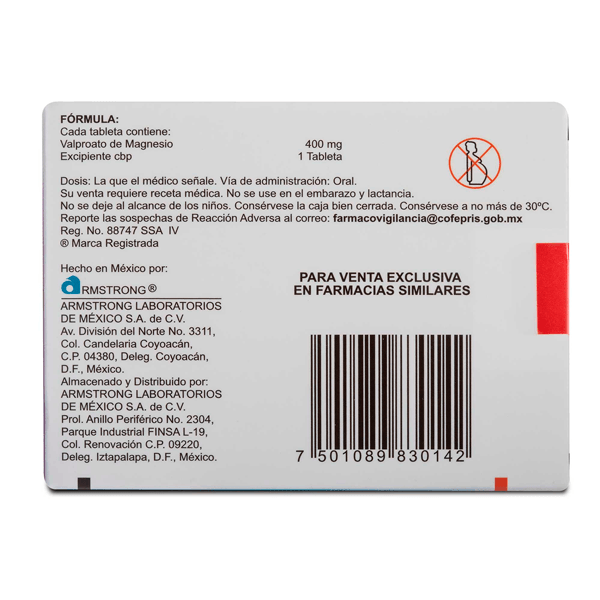 VALPROATO DE MAGNESIO 400MG 20 TABLETAS - Farmacias Similares® | Tienda ...