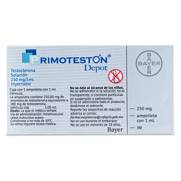TESTOSTERONA 250 MG/1 ML SOLUCION INYECTABLE 1 PIEZA - Farmacias ...