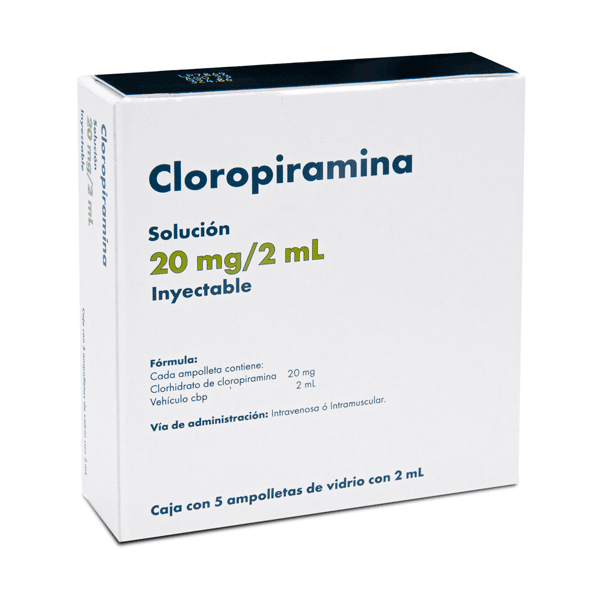 CLOROPIRAMINA 20MG/2ML SOLUCION INYECTABLE 5 AMPOLLETAS - Farmacias ...