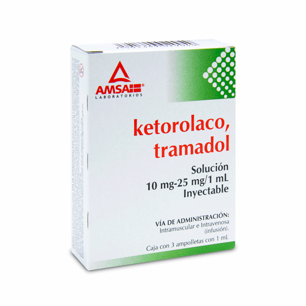 KETOROLACO / TRAMADOL 10/25MG/1ML SOLUCION INYECTABLE 3 AMPOLLETAS ...