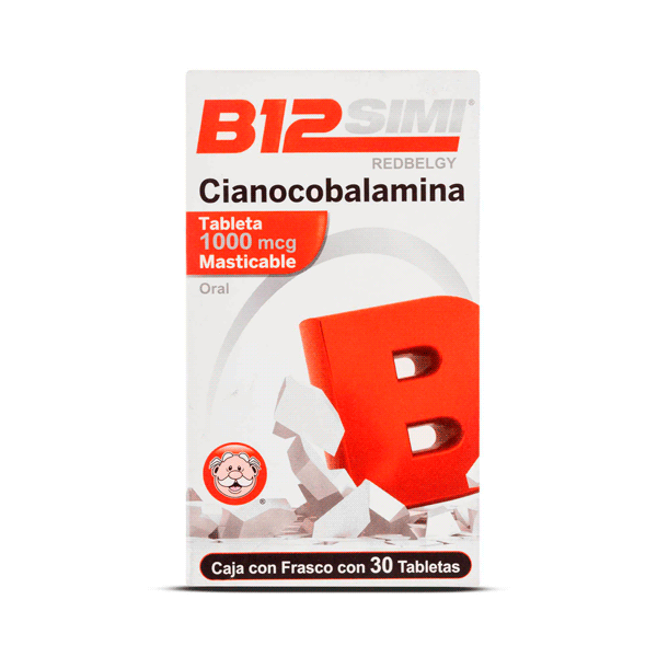 SIMI B12 CIANOCOBALAMINA (VITAMINA B12) 30 TABLETAS MASTICABLES ...
