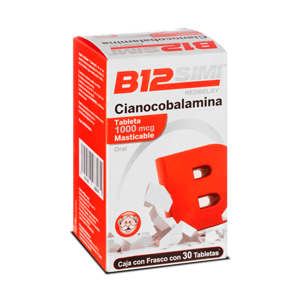 SIMI B12 CIANOCOBALAMINA (VITAMINA B12) 30 TABLETAS MASTICABLES ...