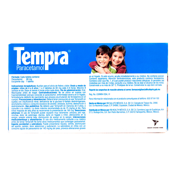 PARACETAMOL 80MG 30 TABLETAS MASTICABLES TEMPRA - Farmacias Similares ...