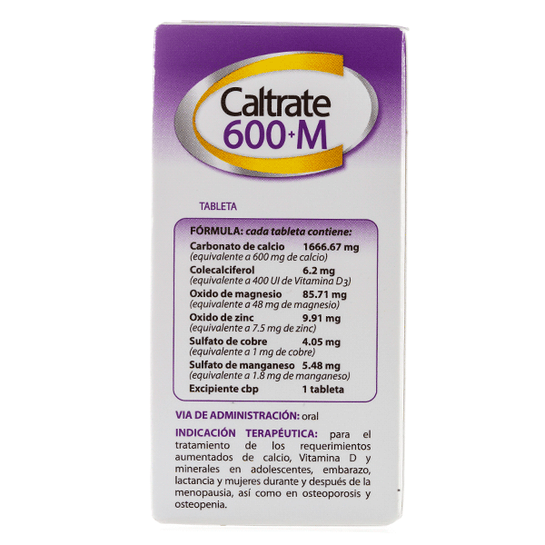 CALCIO / VITAMINA D3 / MAGNESIO / CALTRATE 600+M 30 TABLETAS ...