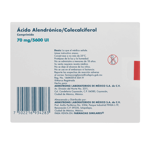 ALENDRONATO/COLECALCIFEROL VITAMINA D3 70MG/5 600UI 4 COMPRIMIDOS ...