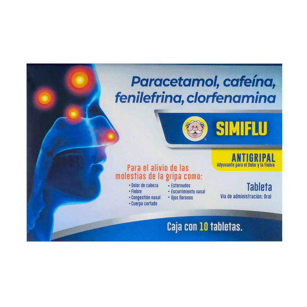 PARACETAMOL/CAFEINA/FENILEFRINA/CLORFENAMINA 10TABLETAS SIMIFLU ...