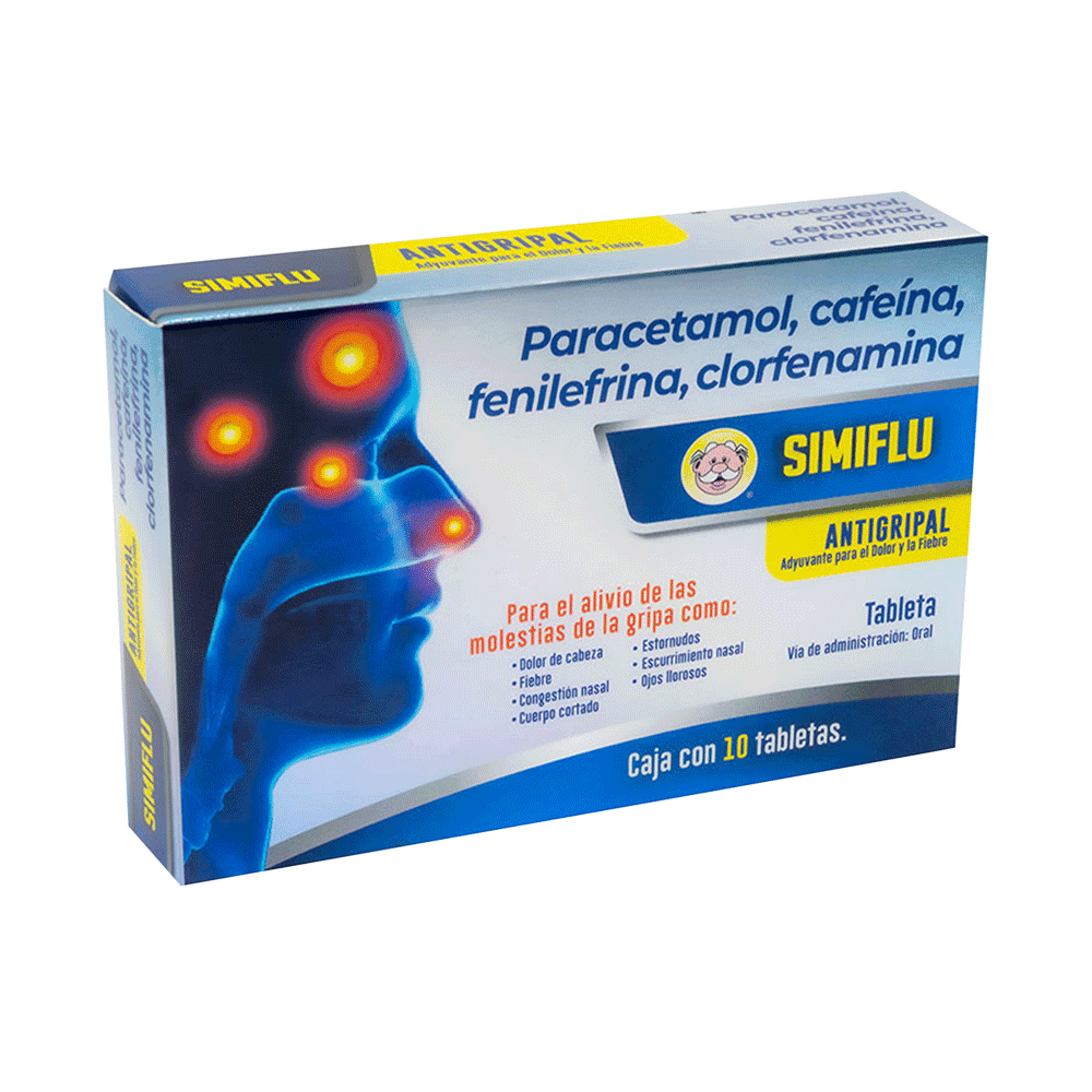 PARACETAMOL/CAFEINA/FENILEFRINA/CLORFENAMINA 10TABLETAS SIMIFLU ...